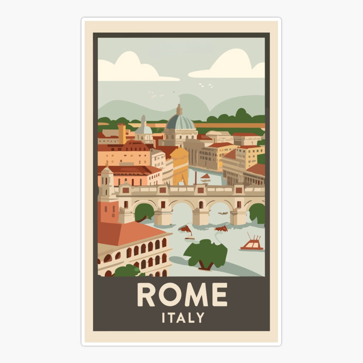 Onim A Vintage Travel Art Of Rome - Italy Sticker, Phone Decal Water ...