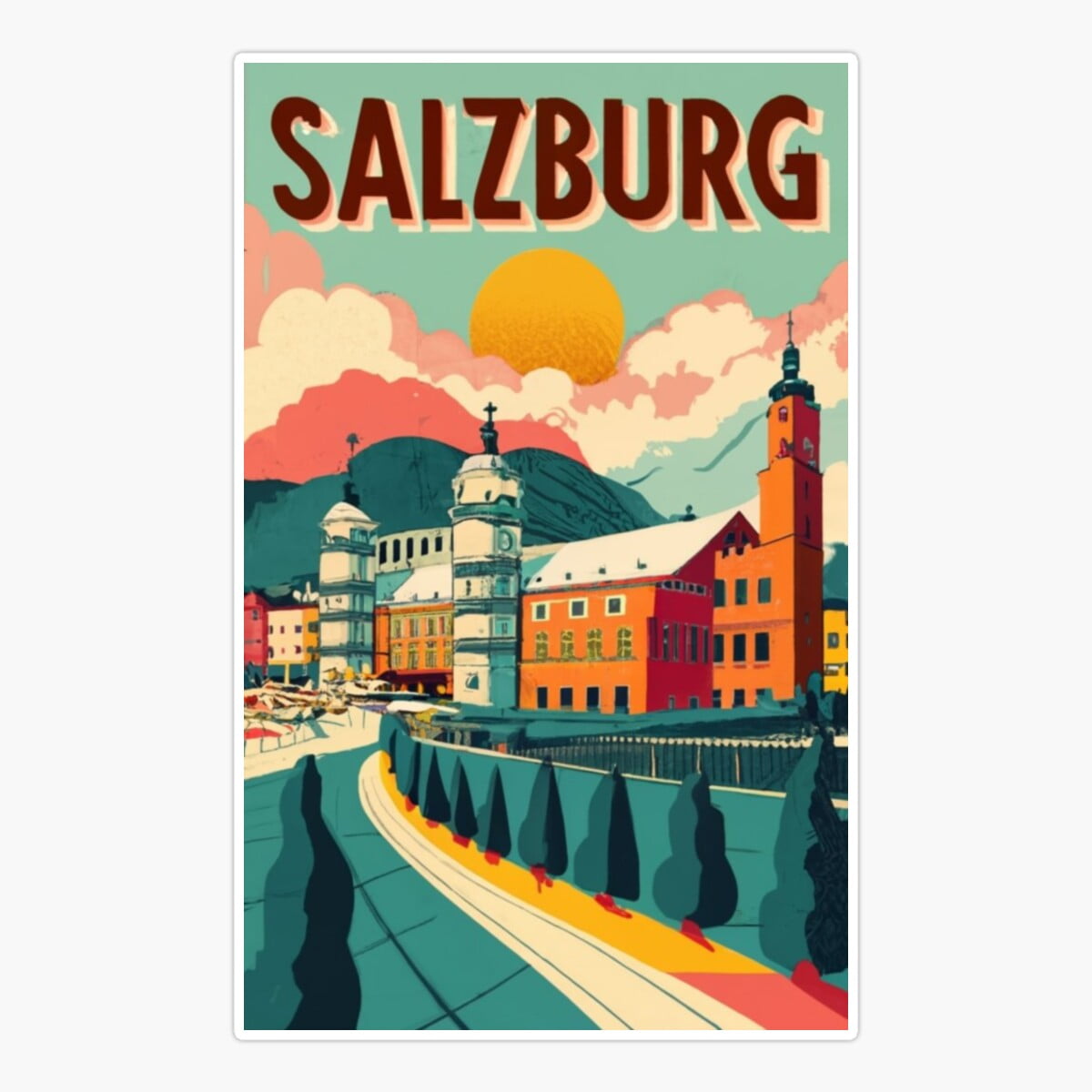 Onim A Vintage Travel Art Of Salzburg - Austria Sticker, Phone Decal ...