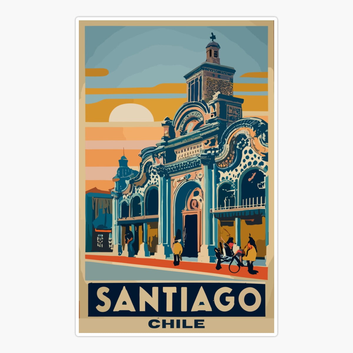 Onim A Vintage Travel Art Of Santiago - Chile Sticker, Phone Decal ...