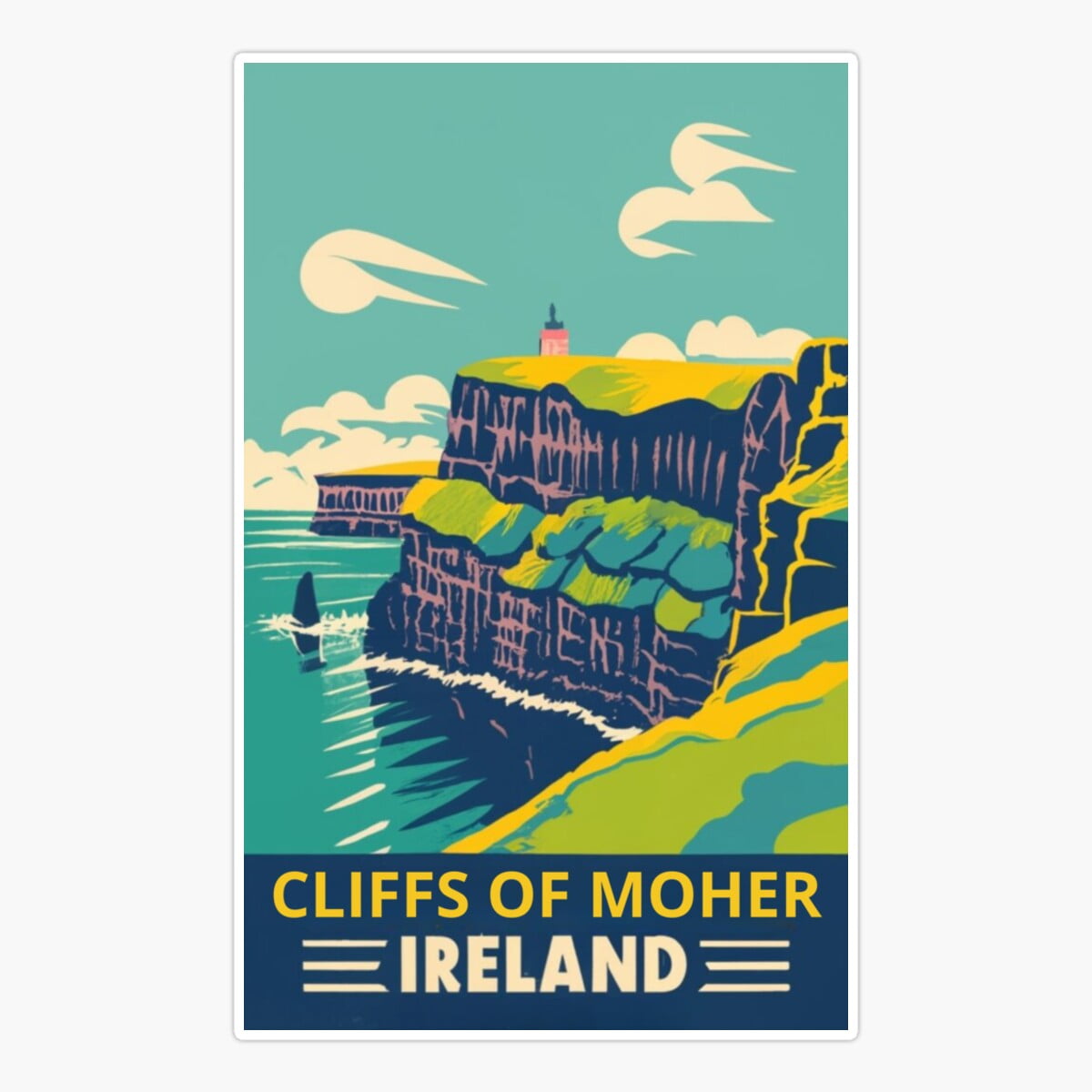 Onim A Vintage Travel Art Of The Cliffs Of Moher - Ireland Sticker ...