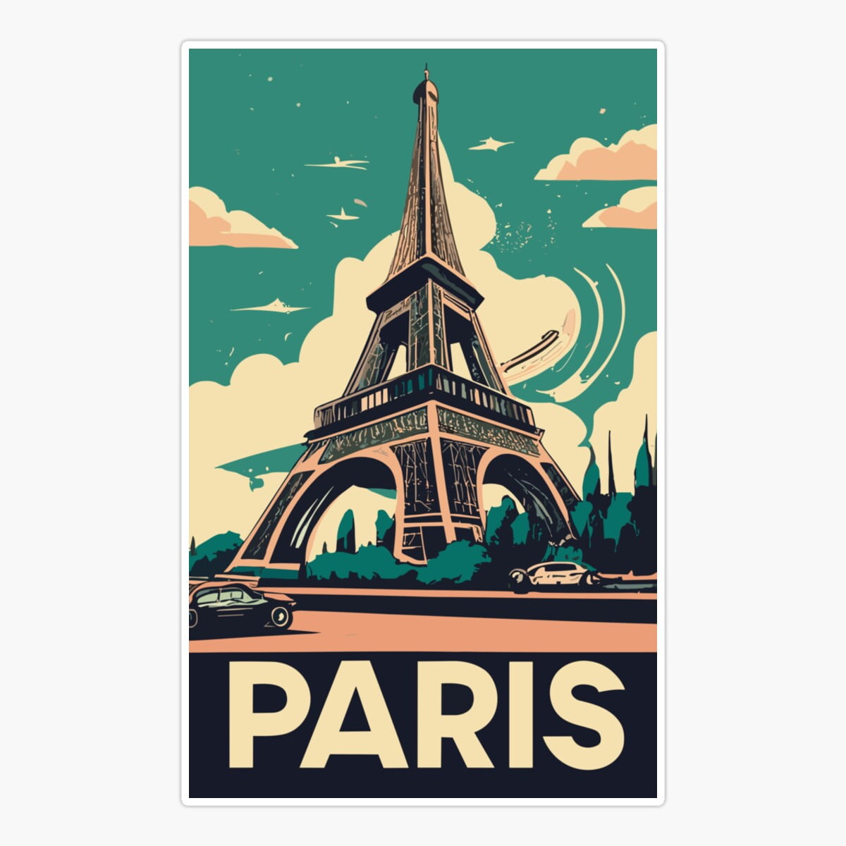 Onim A Vintage Travel Art Of The Eiffel Tower In Paris - France Sticker ...
