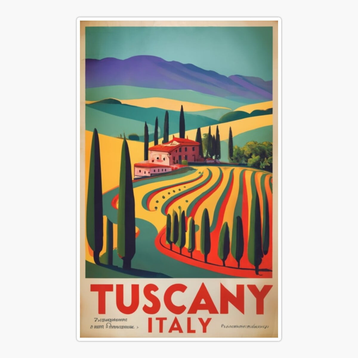Onim A Vintage Travel Art Of Tuscany - Italy Sticker, Phone Decal Water ...