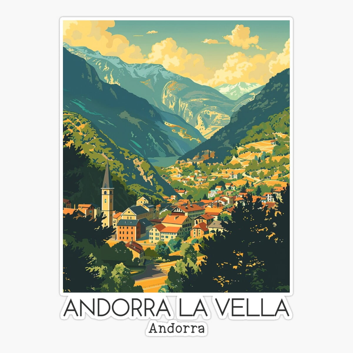 Onim A Vintage Travel Illustration Of Andorra La Vella - Andorra ...