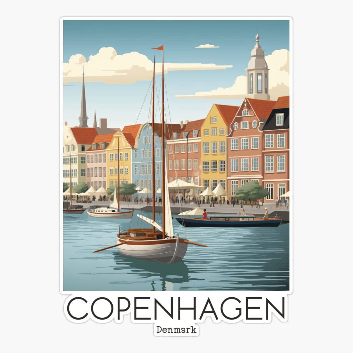 Onim A Vintage Travel Illustration Of Copenhagen - Denmark Sticker ...