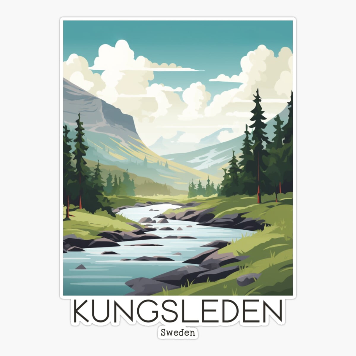 Onim A Vintage Travel Illustration Of Kungsleden - Sweden Sticker ...