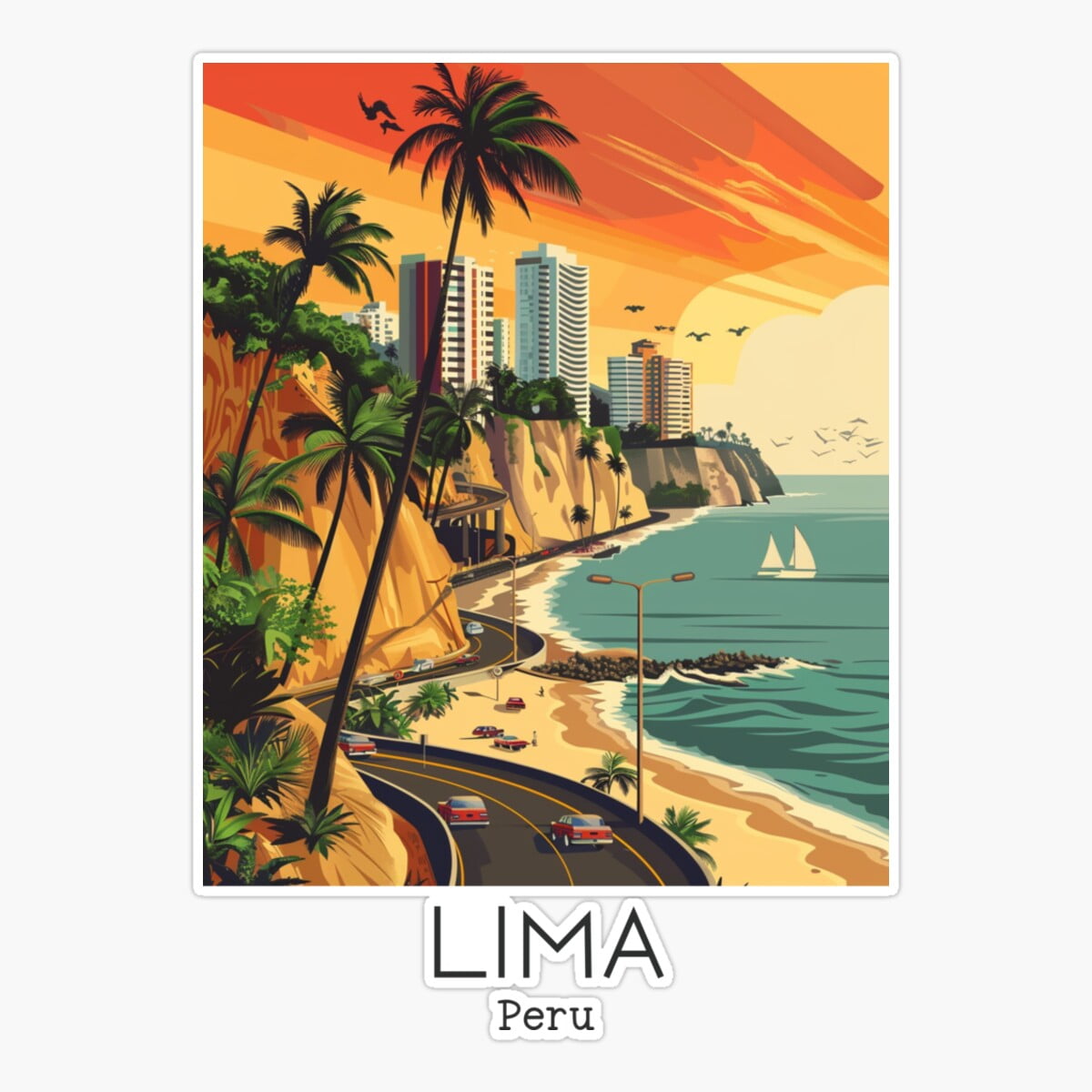 Onim A Vintage Travel Illustration Of Lima - Peru Sticker, Phone Decal ...