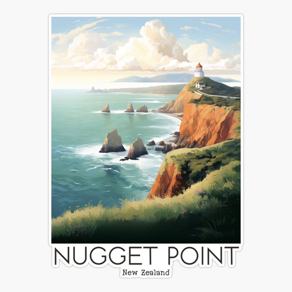 Onim A Vintage Travel Illustration Of Nugget Point - New Zealand ...