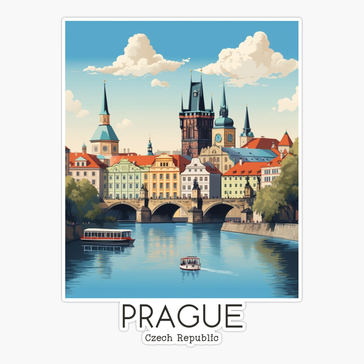 Onim A Vintage Travel Illustration Of Prague - Czech Republic Sticker ...