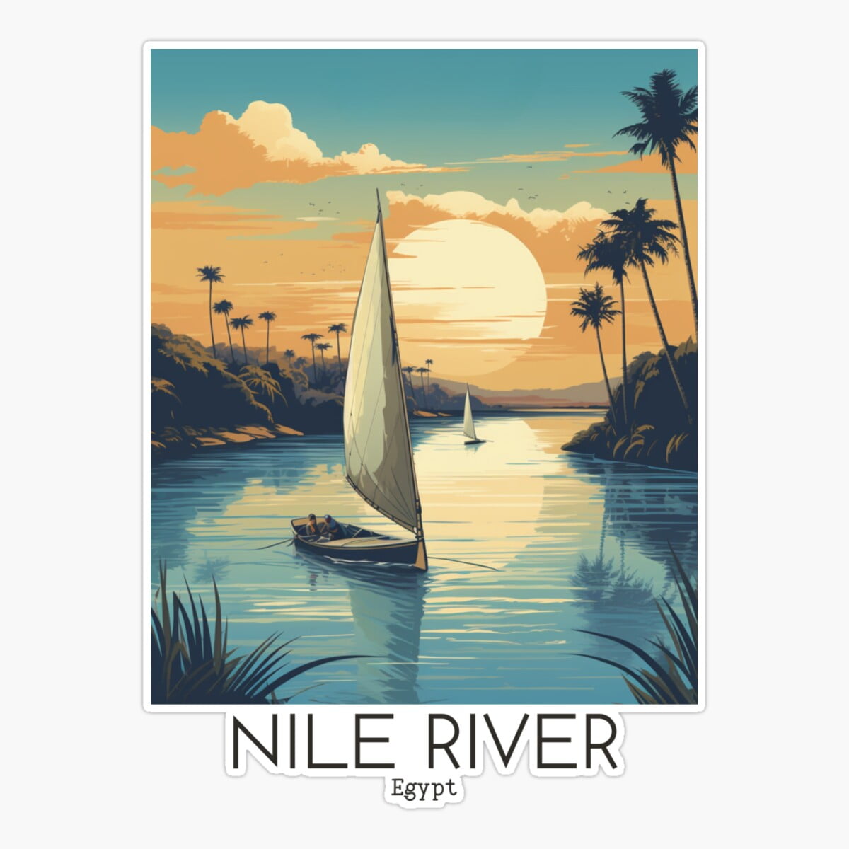 Onim A Vintage Travel Illustration Of The Nile River - Egypt Sticker ...