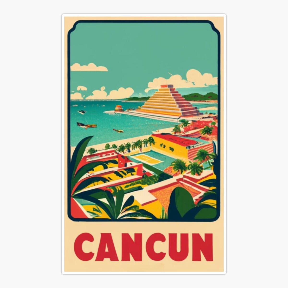 Onim A Vintage Travel Poster Of Cancun - Mexico Sticker, Phone Decal ...