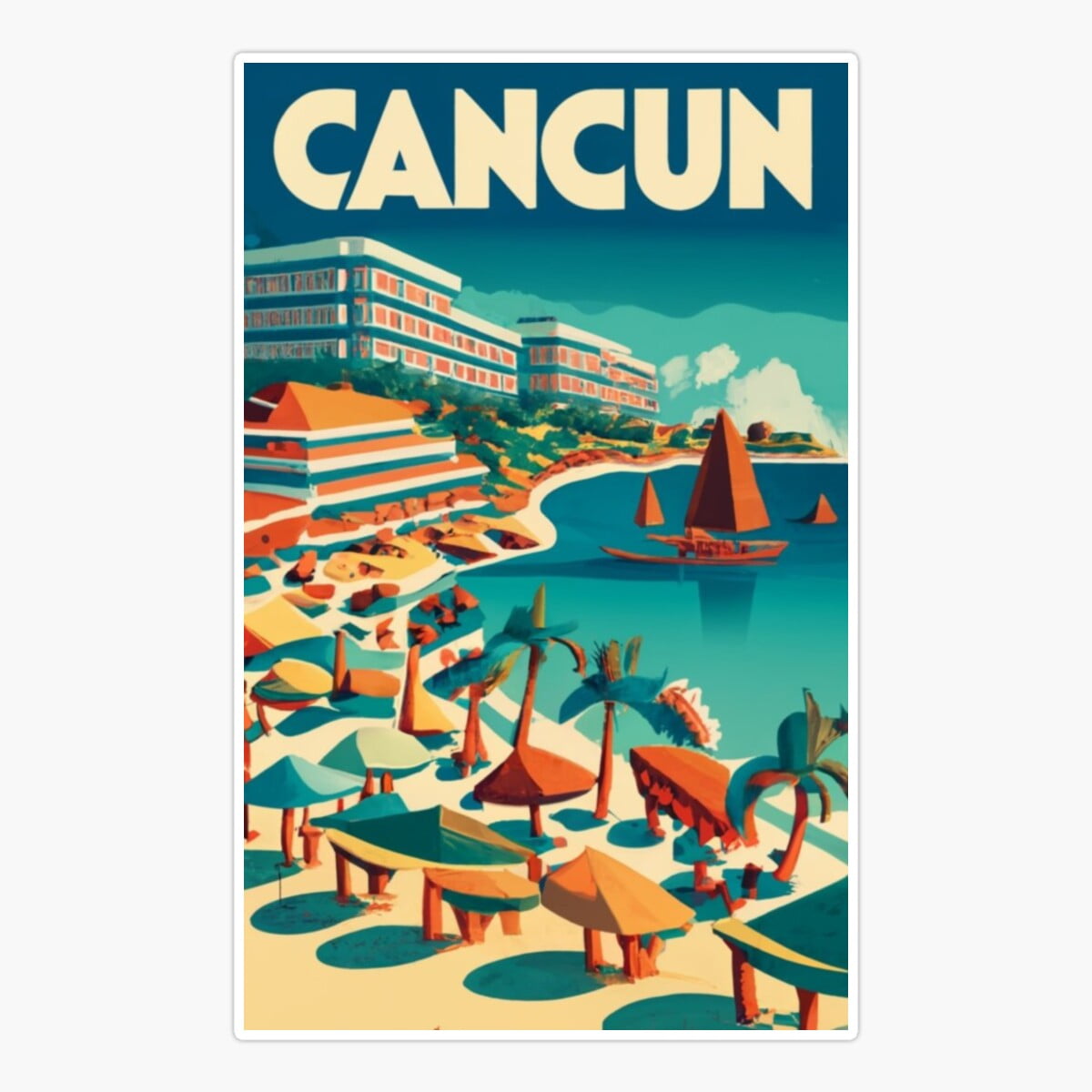Onim A Vintage Travel Poster Of Cancun - Mexico Sticker, Phone Decal ...