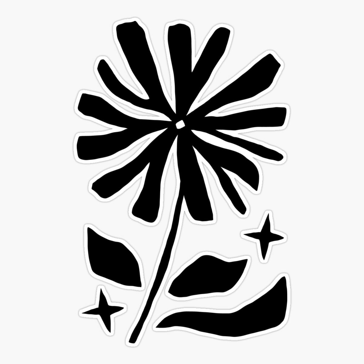 Onim Abstract Black Flower Collage Sticker, Phone Decal Water Bottle ...