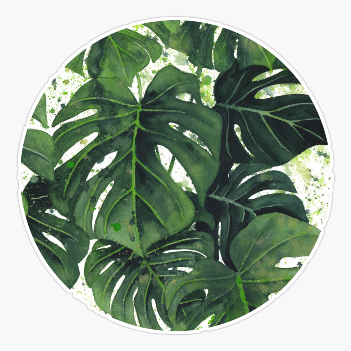 Onim Abstract Monstera Leaves Painting 2 Sticker, Phone Decal Water ...