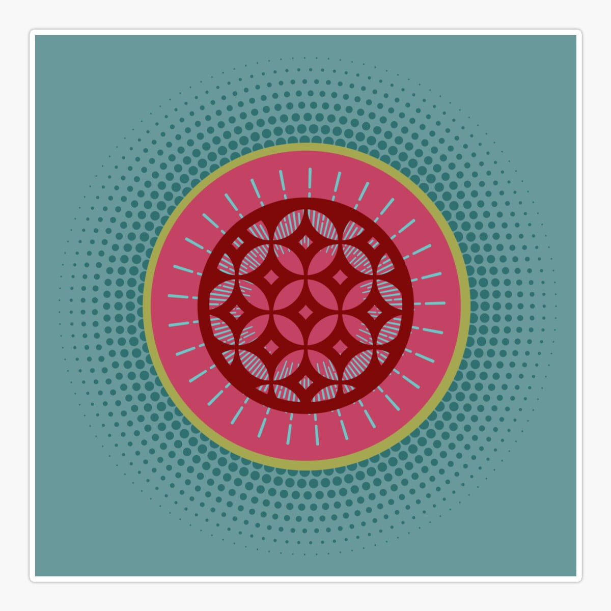 Onim Abstract Pop Celestial. Pale Olive, Rose Madder And Teal. Twilight Boho Style Sticker ...