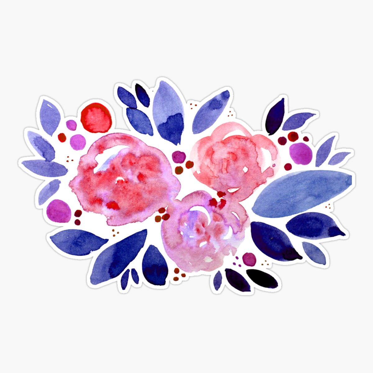 Onim Abstract Watercolor Roses - Pink And Indigo Sticker, Phone Decal ...