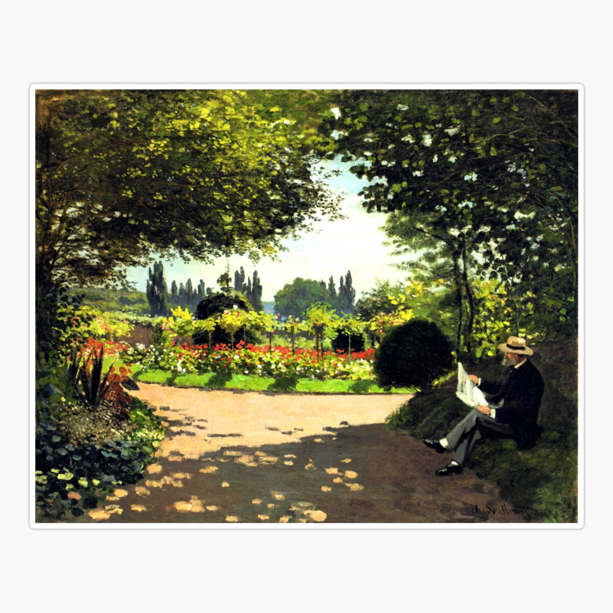 Onim Adolphe Monet Reading In The Garden By Monet Sticker, Phone Decal ...