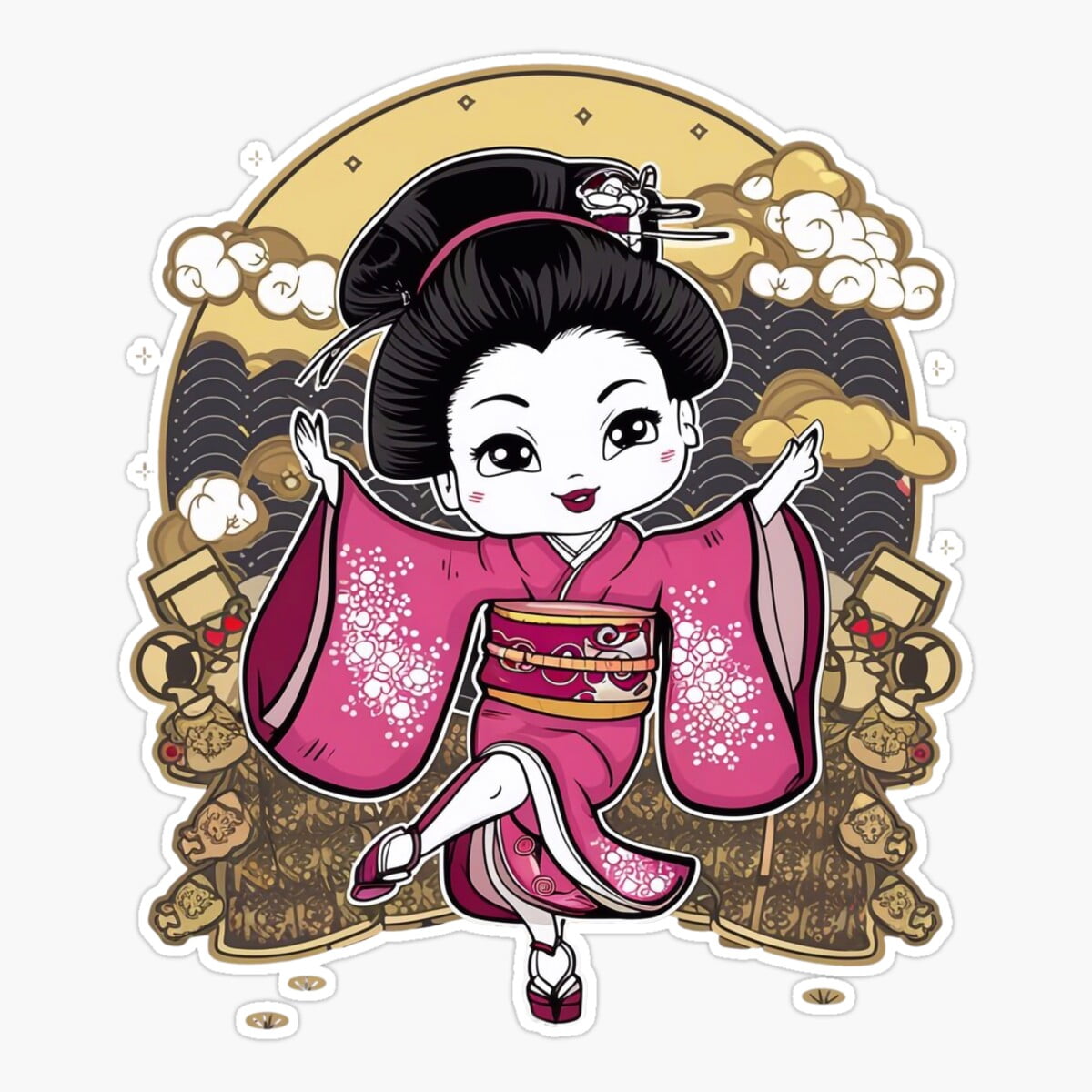 Onim Adorable Geisha Sticker, Phone Decal Water Bottle Stickers Car ...
