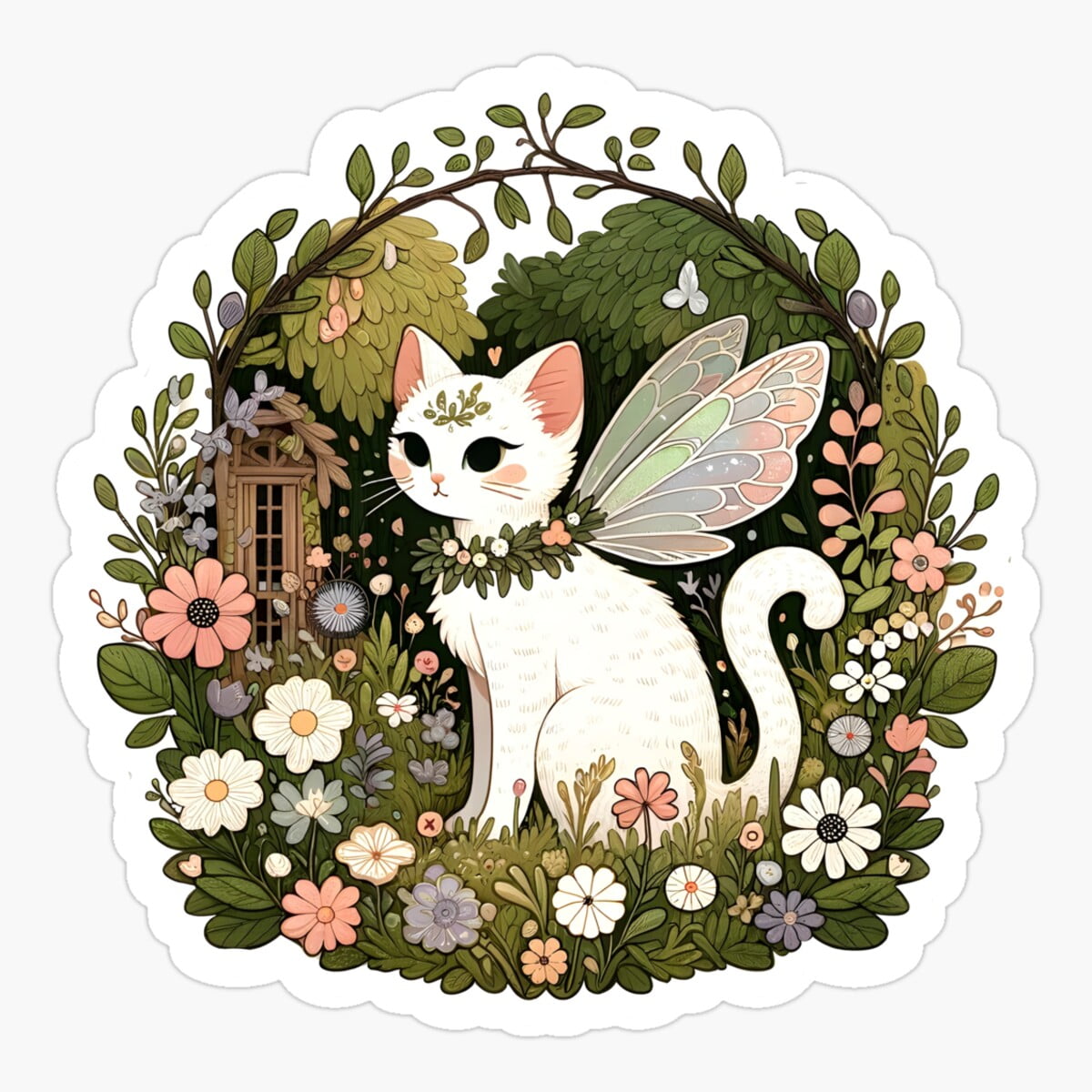 Onim Aesthetic Fairy Cat Cottagecore Sticker, Phone Decal Water Bottle ...