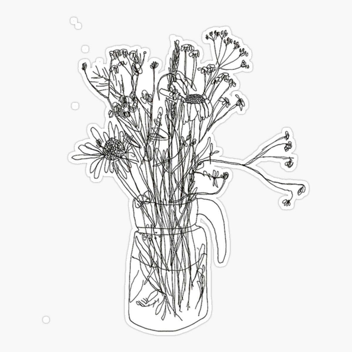 Onim Aesthetic Flower Drawing Sticker, Phone Decal Water Bottle ...