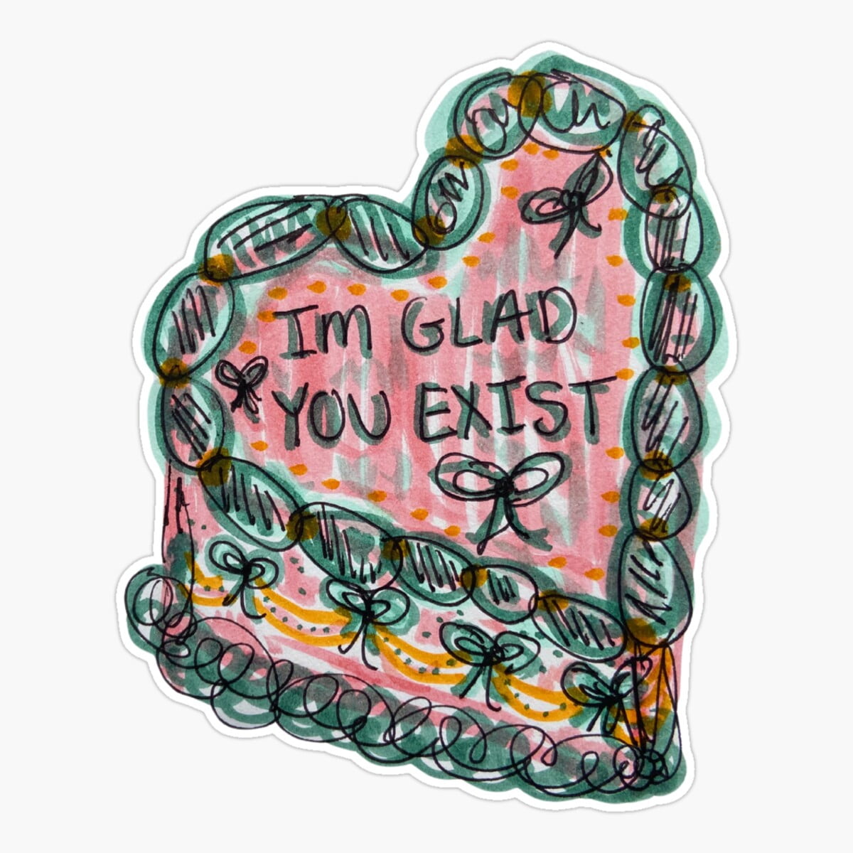 Onim Aesthetic Glad You Exist Cake Sticker, Phone Decal Water Bottle ...