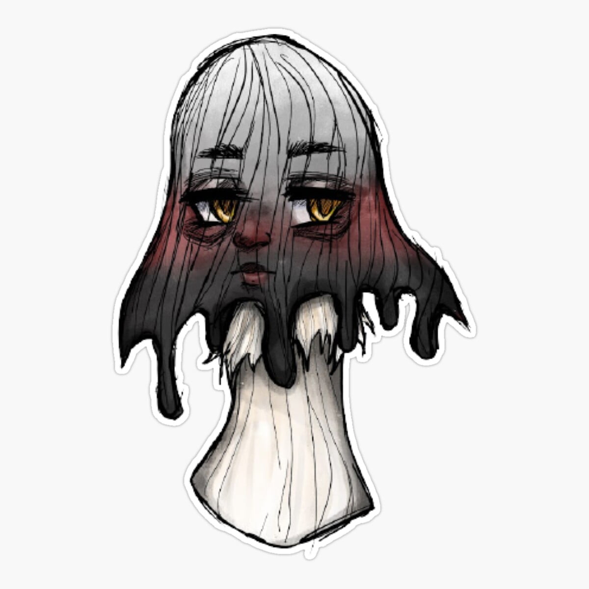 Onim Aesthetic Inky Cap Mushroom Sticker, Phone Decal Water Bottle ...