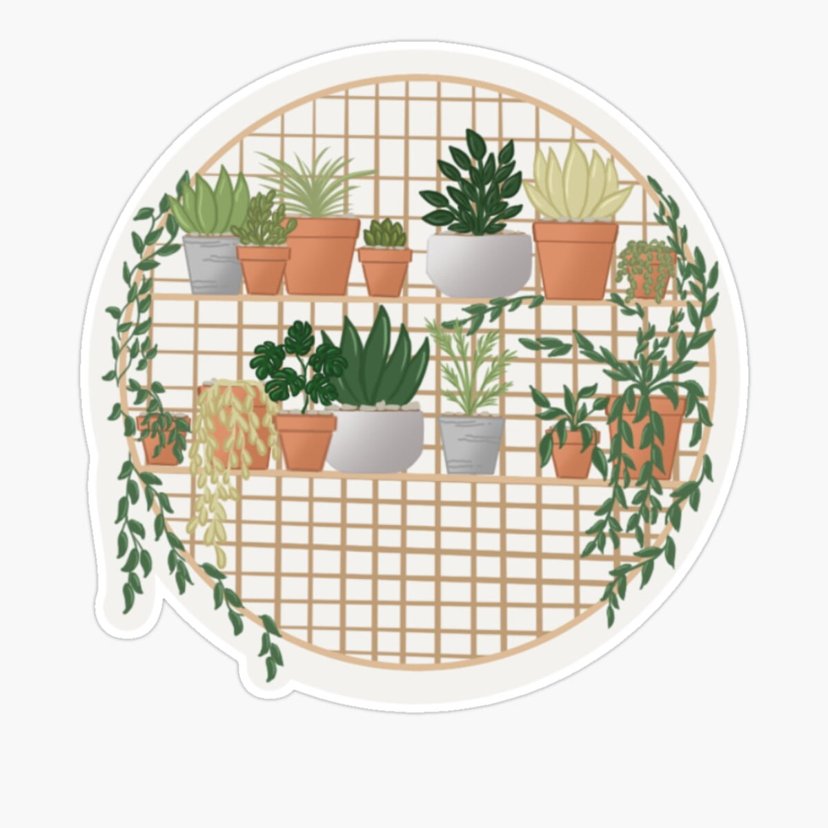 Onim Aesthetic Round Plant Shelf Sticker, Phone Decal Water Bottle ...