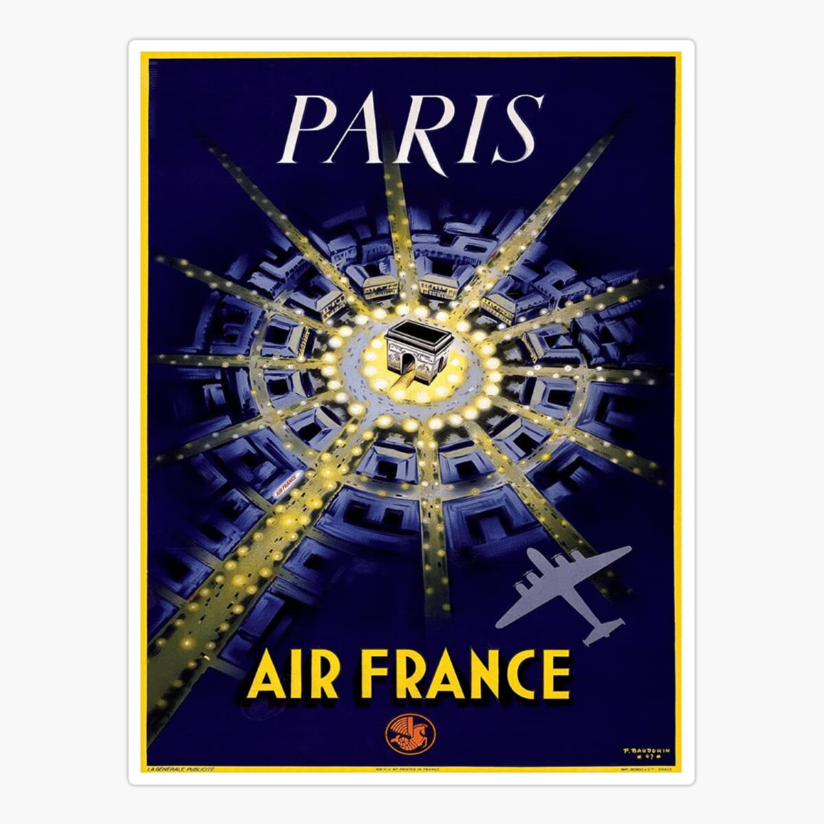 Onim Air France, Paris - Vintage Travel Poster Sticker, Phone Decal ...