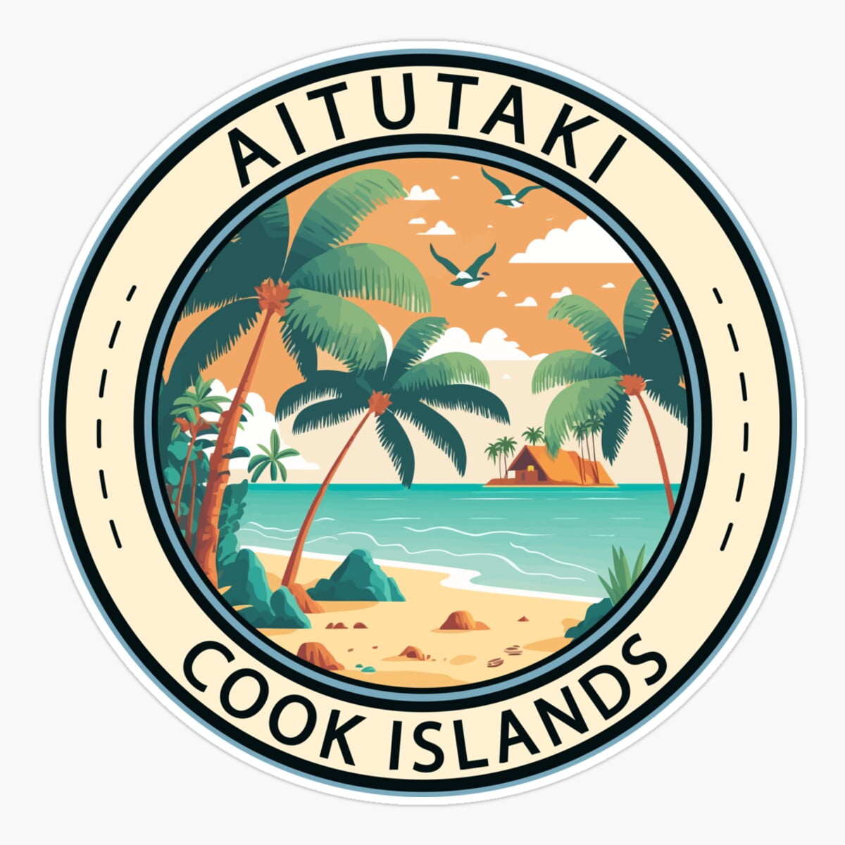 Onim Aitutaki Cook Islands Hut Badge Sticker, Phone Decal Water Bottle ...