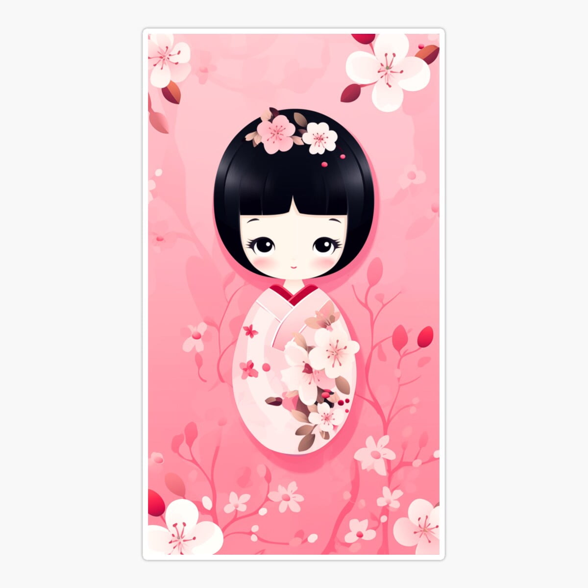 Onim Akari Japanese Kokeshi Doll - Perfect For Gifts Sticker, Phone ...