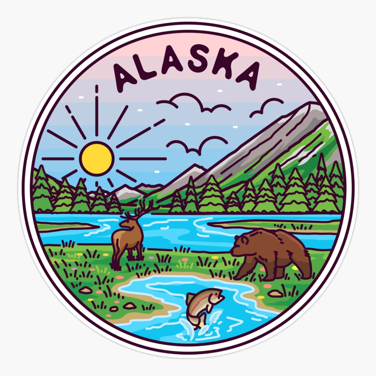 Onim Alaska | Ak Illustrated Badge | Retro Vintage | Nature Sticker ...