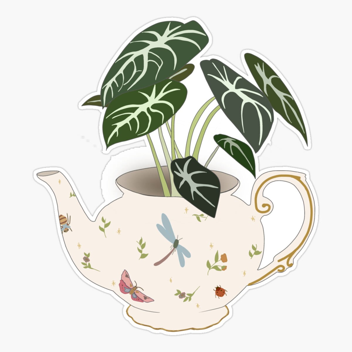 Onim Alocasia Black Velvet In A Teapot Sticker, Phone Decal Water ...