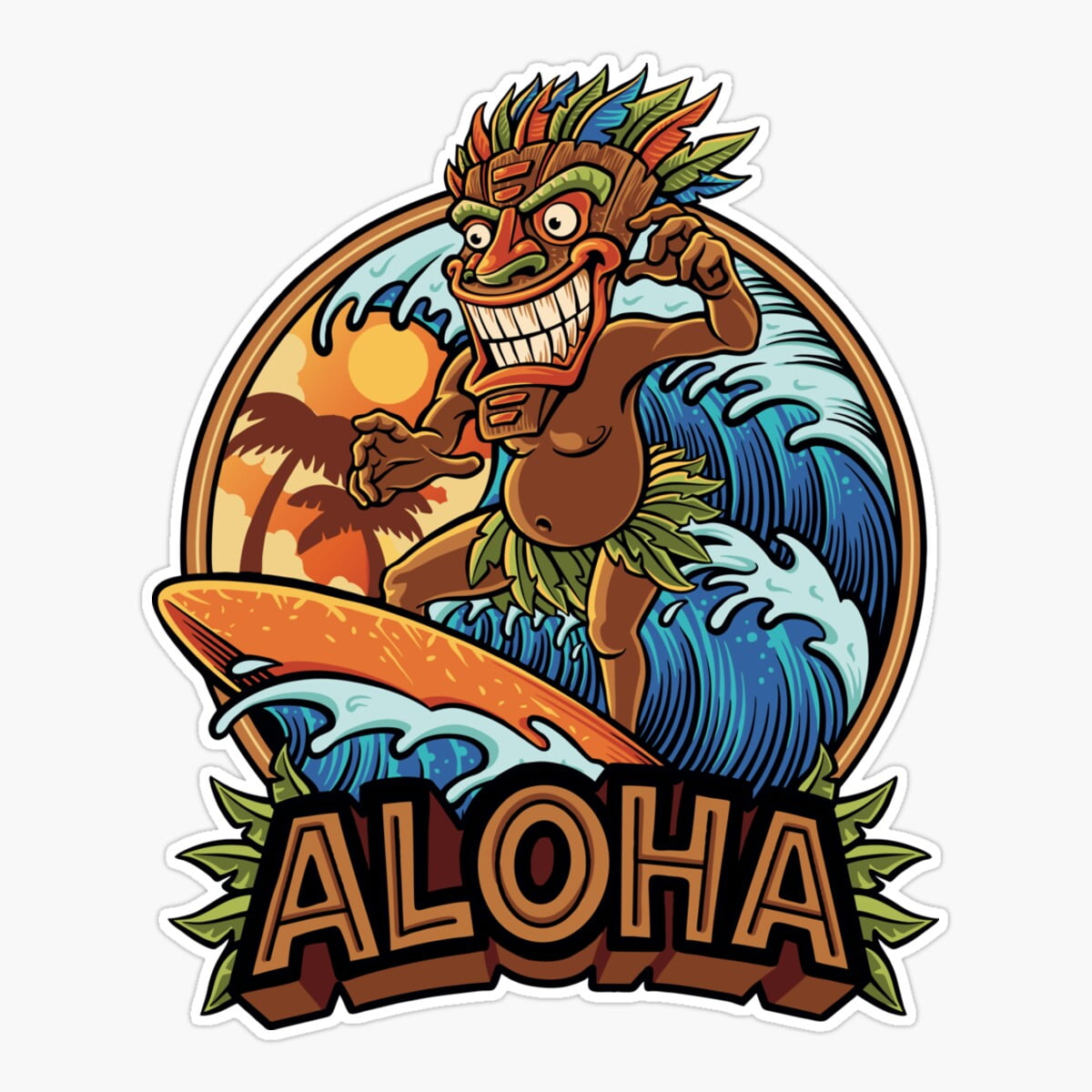 Onim Aloha Tiki Surfer Sticker, Phone Decal Water Bottle Stickers Car ...