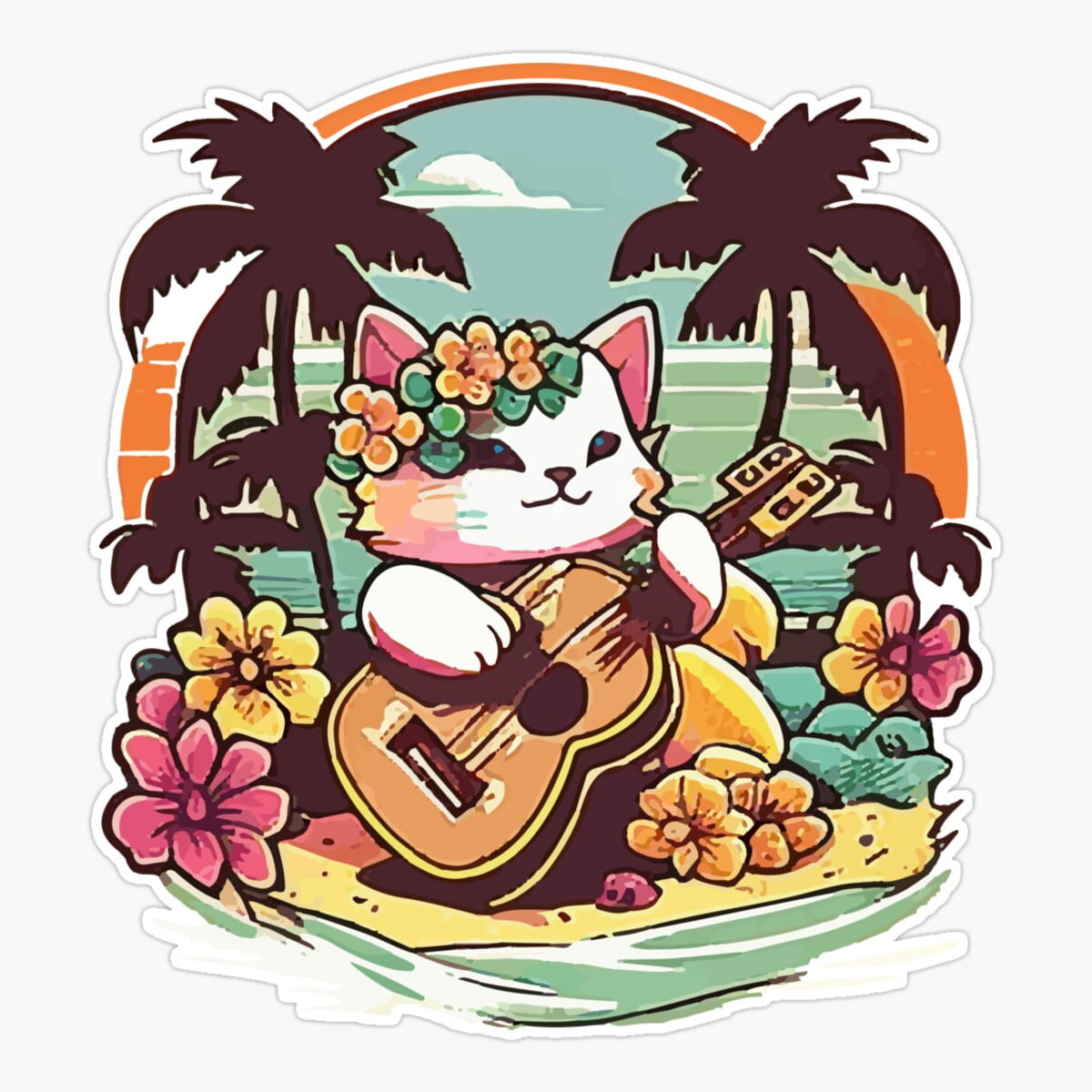 Onim Aloha Ukulele Kitty Sticker, Phone Decal Water Bottle Stickers Car ...