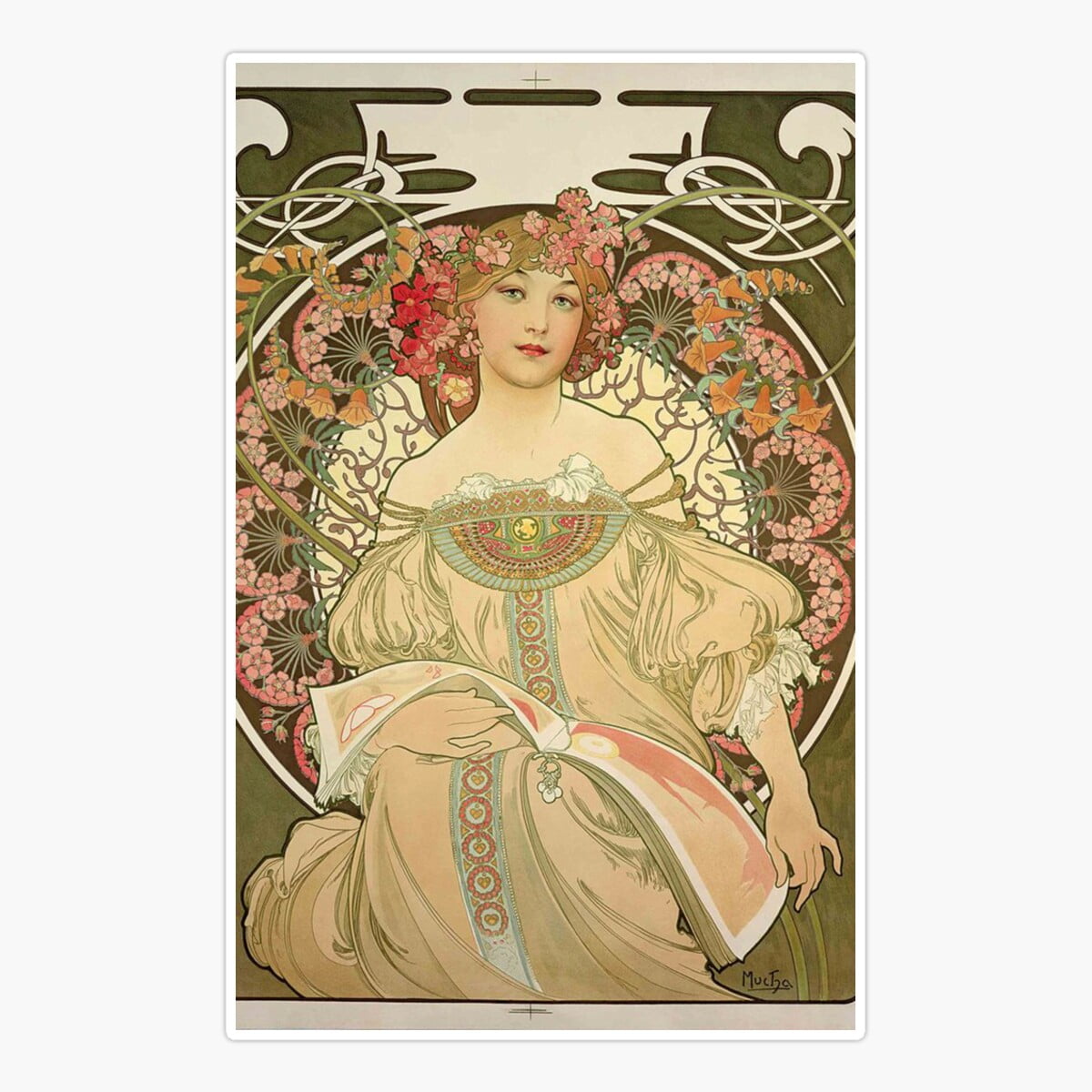 Onim Alphonse Mucha Painting Iii Sticker, Phone Decal Water Bottle ...