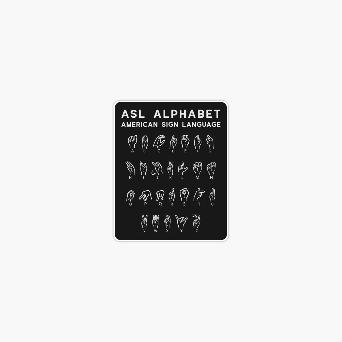 Onim American Sign Language Alphabet chart (dark) Sticker - Walmart.com