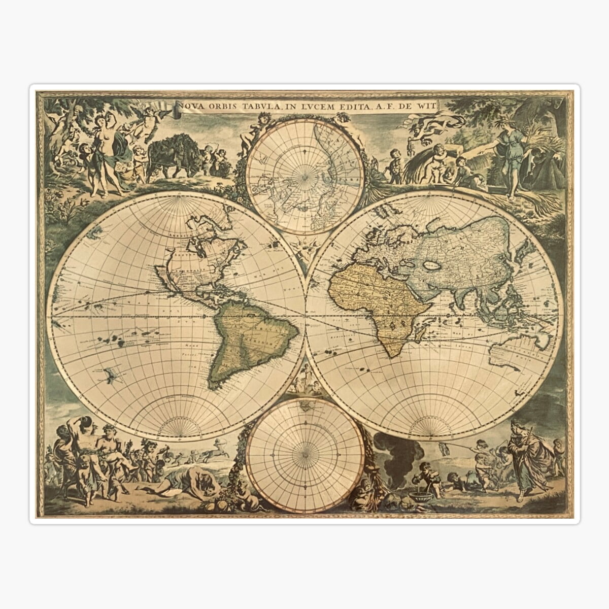 Onim An Old Map Of The World // 1670 Edition No.2 Sticker, Phone Decal ...