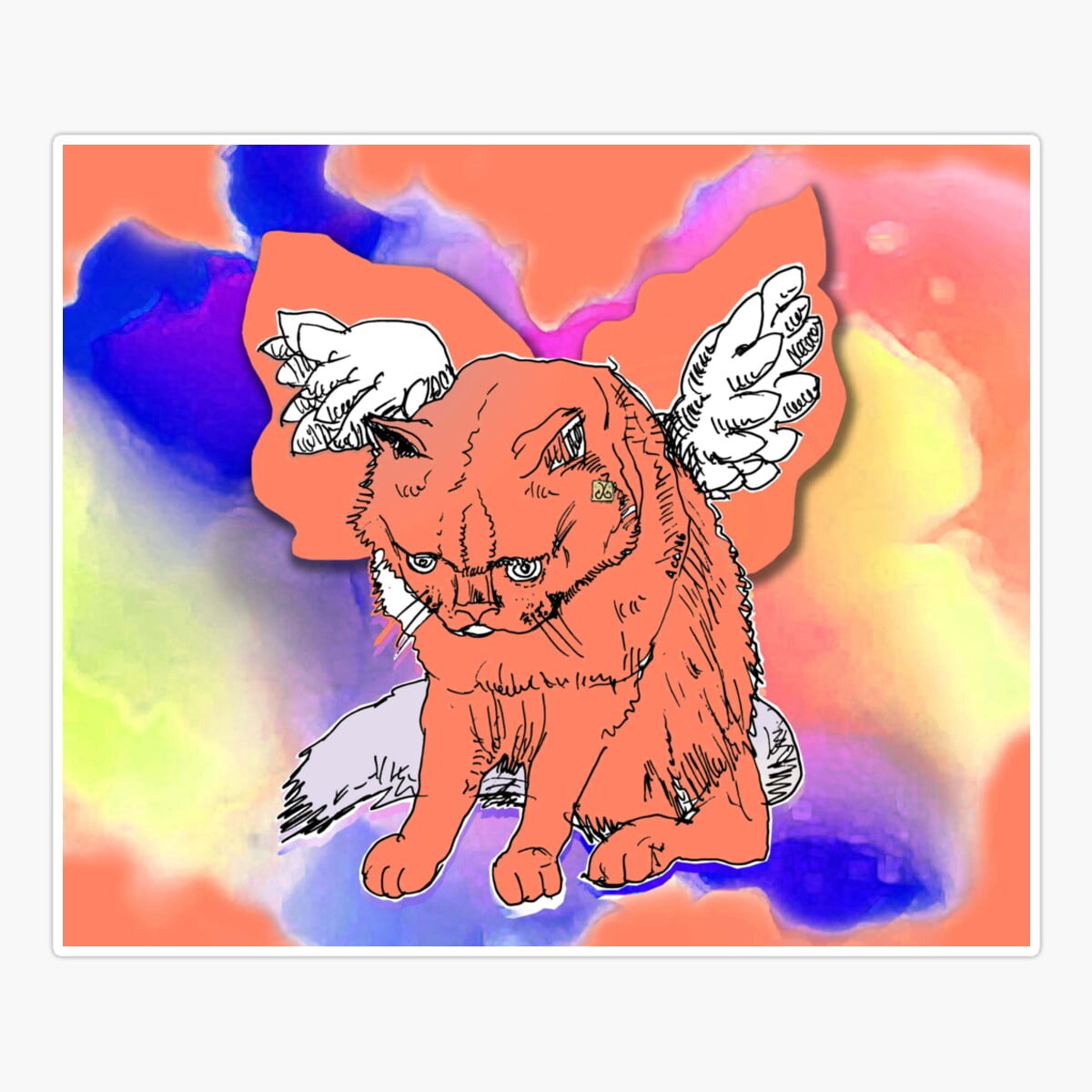 Onim Angelic White Vanda Cat (Original Drawing By Acci) Sticker, Phone ...