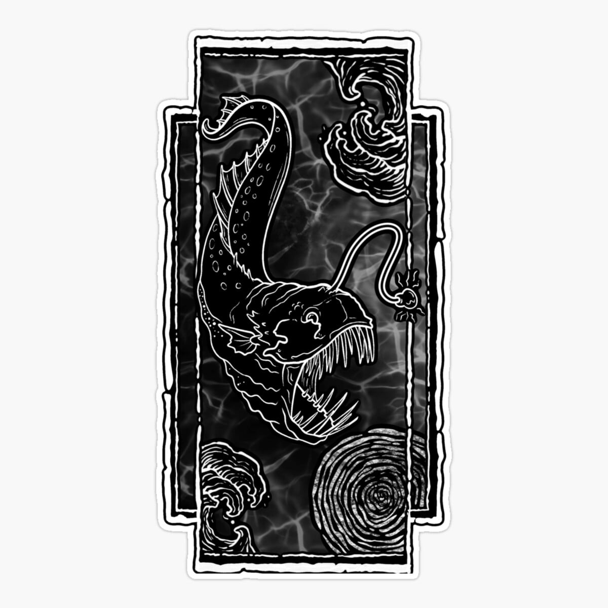 Onim Angler Fish - White Outline Sticker, Phone Decal Water Bottle ...