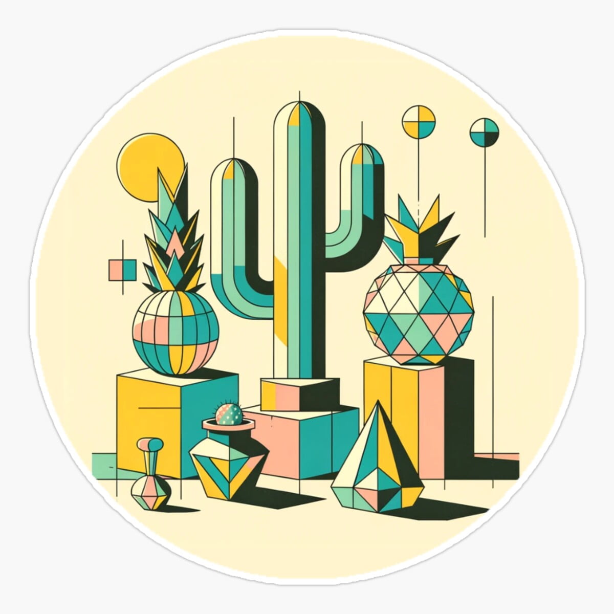 Onim Angular Cactus And Retro Palette Sticker, Phone Decal Water Bottle ...