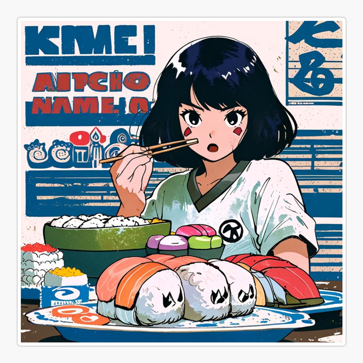 Onim Anime And Sushi: Japanese Style Dinner Sticker, Phone Decal Water ...