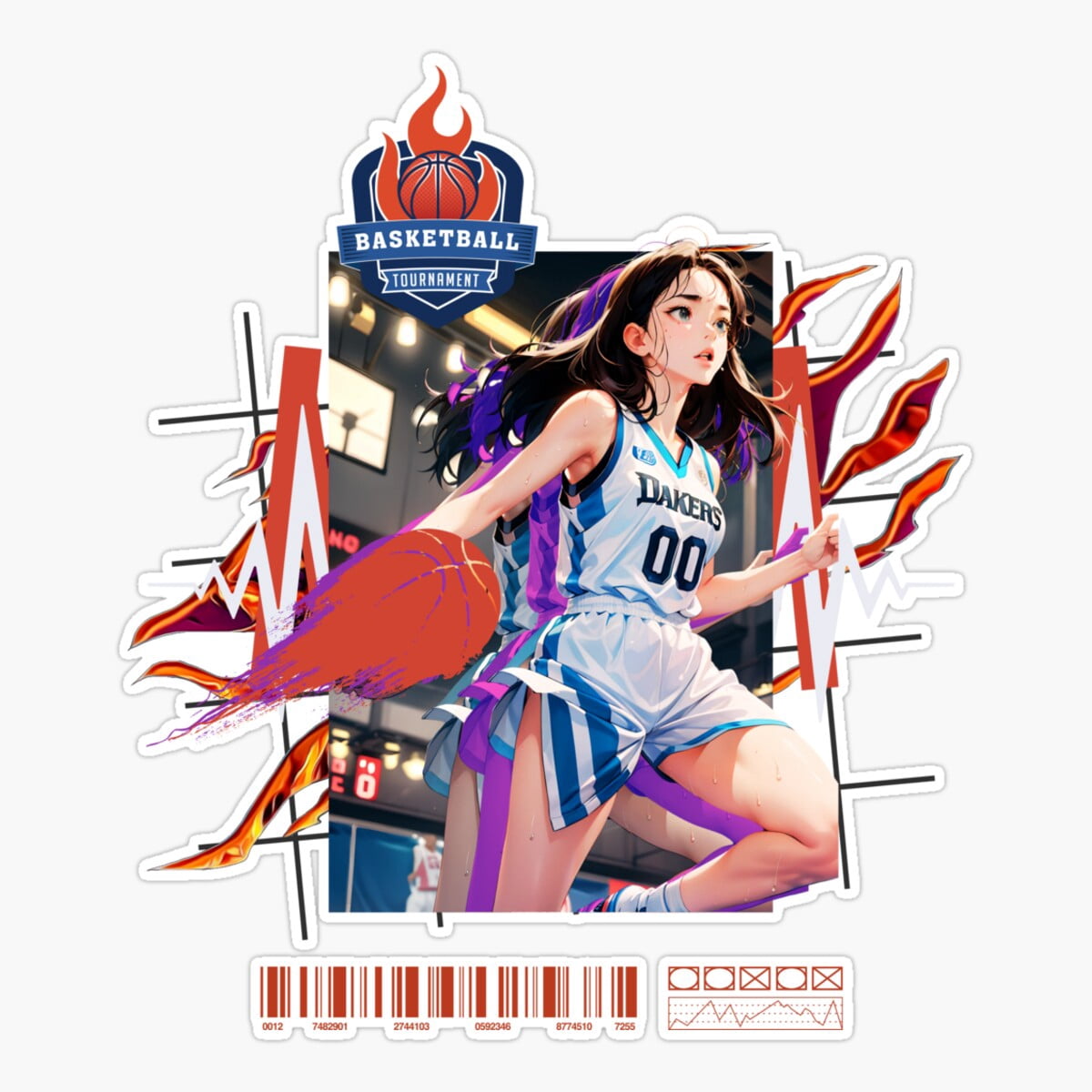 Onim Anime Art - Anime Girl - Basketball - Sport Sticker, Phone Decal ...