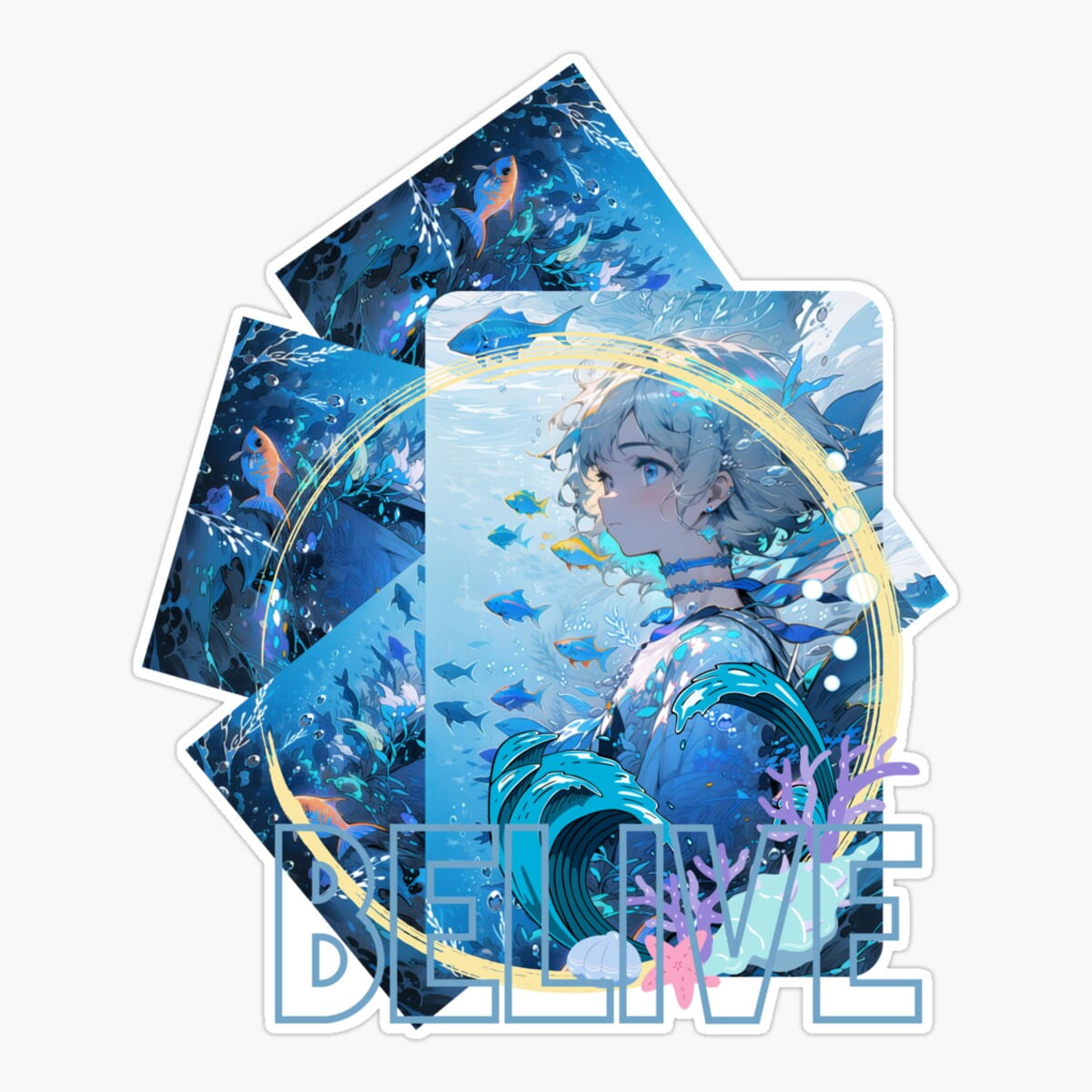 Onim Anime Arth, Belive, Ocean, Anime ,Illustration, Anime Art Sticker ...