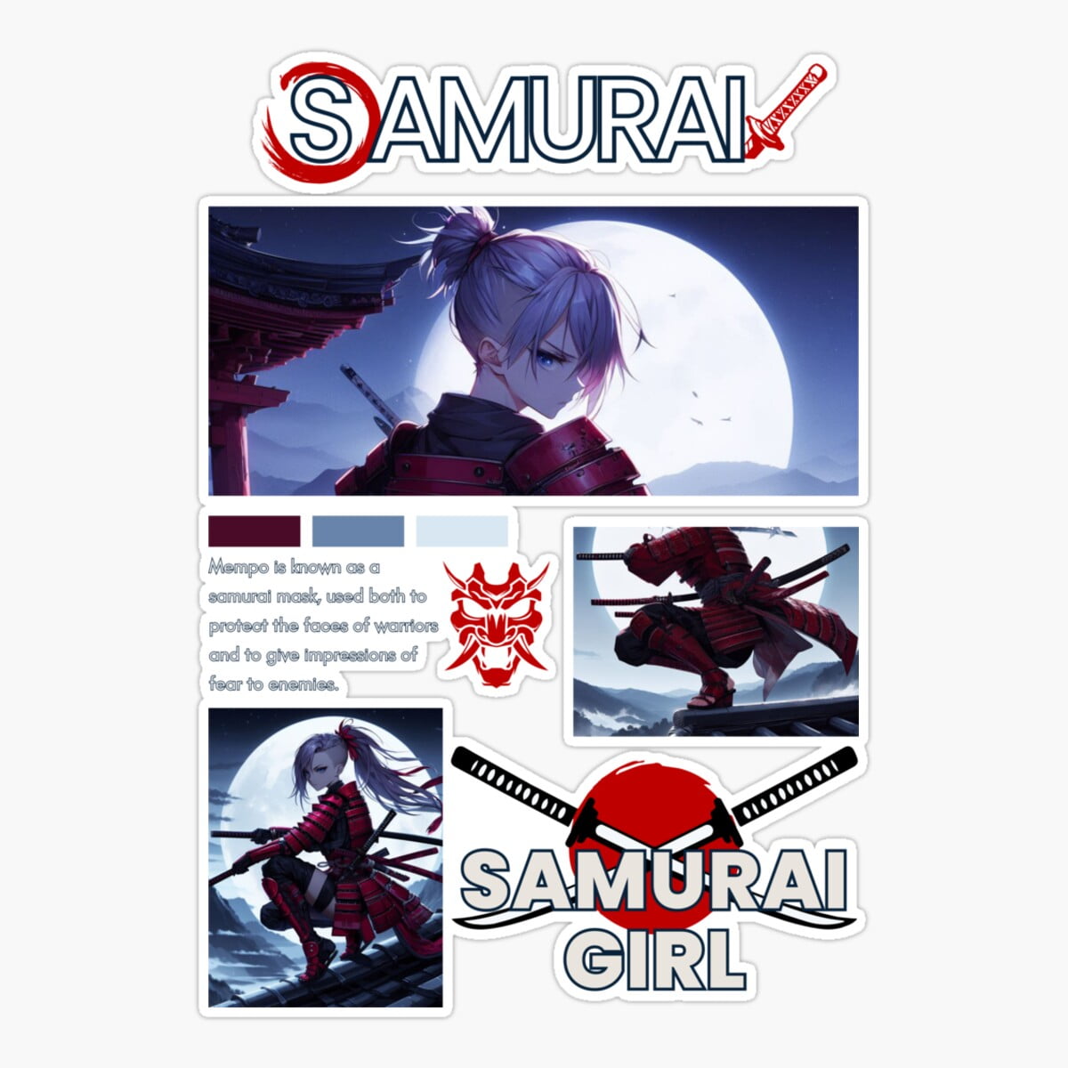 Onim Anime Arth, Manga , Anime , Samurai Girl Sticker, Phone Decal ...