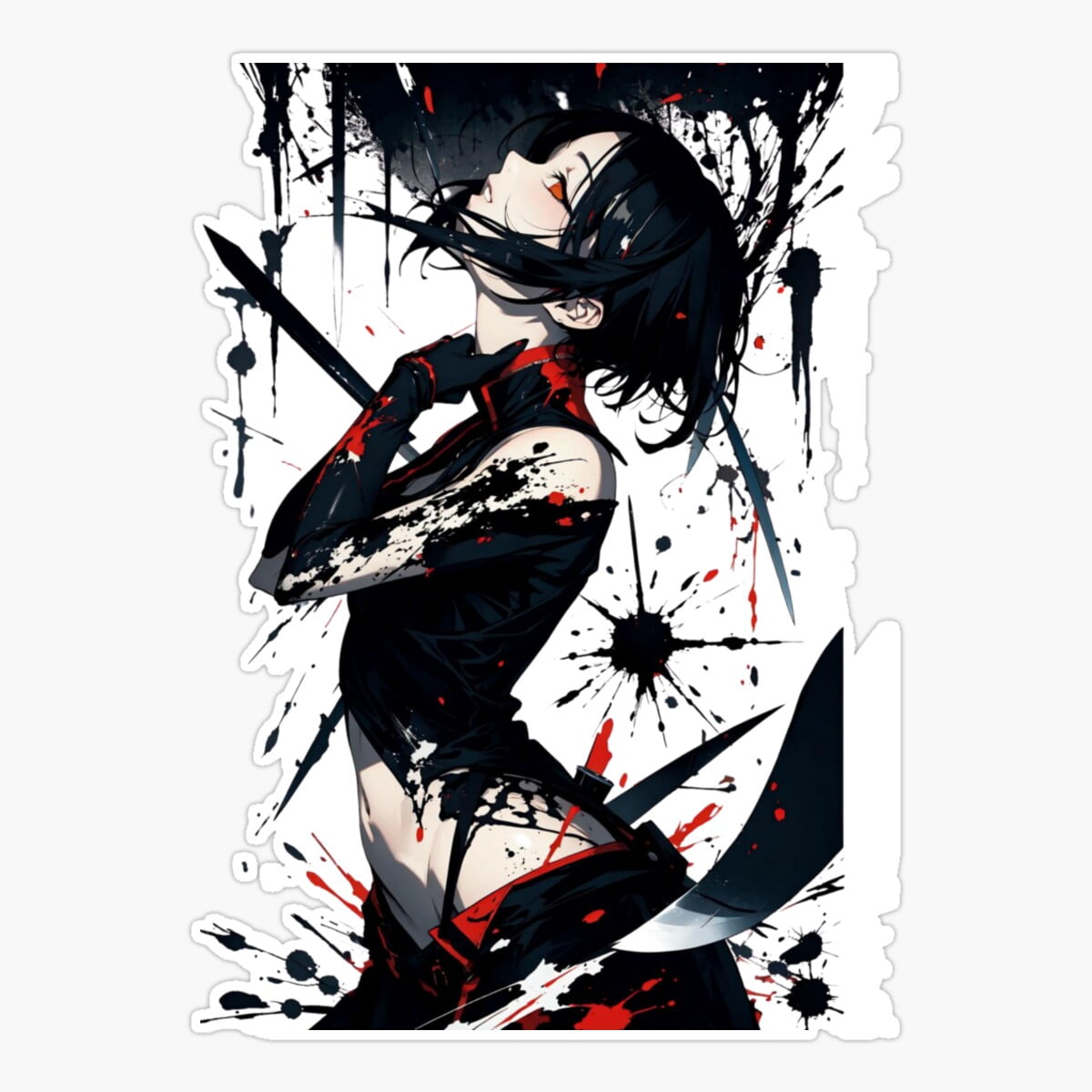 Onim Anime Arth , Painting, Anime Girl , Black Ink Sticker, Phone Decal ...