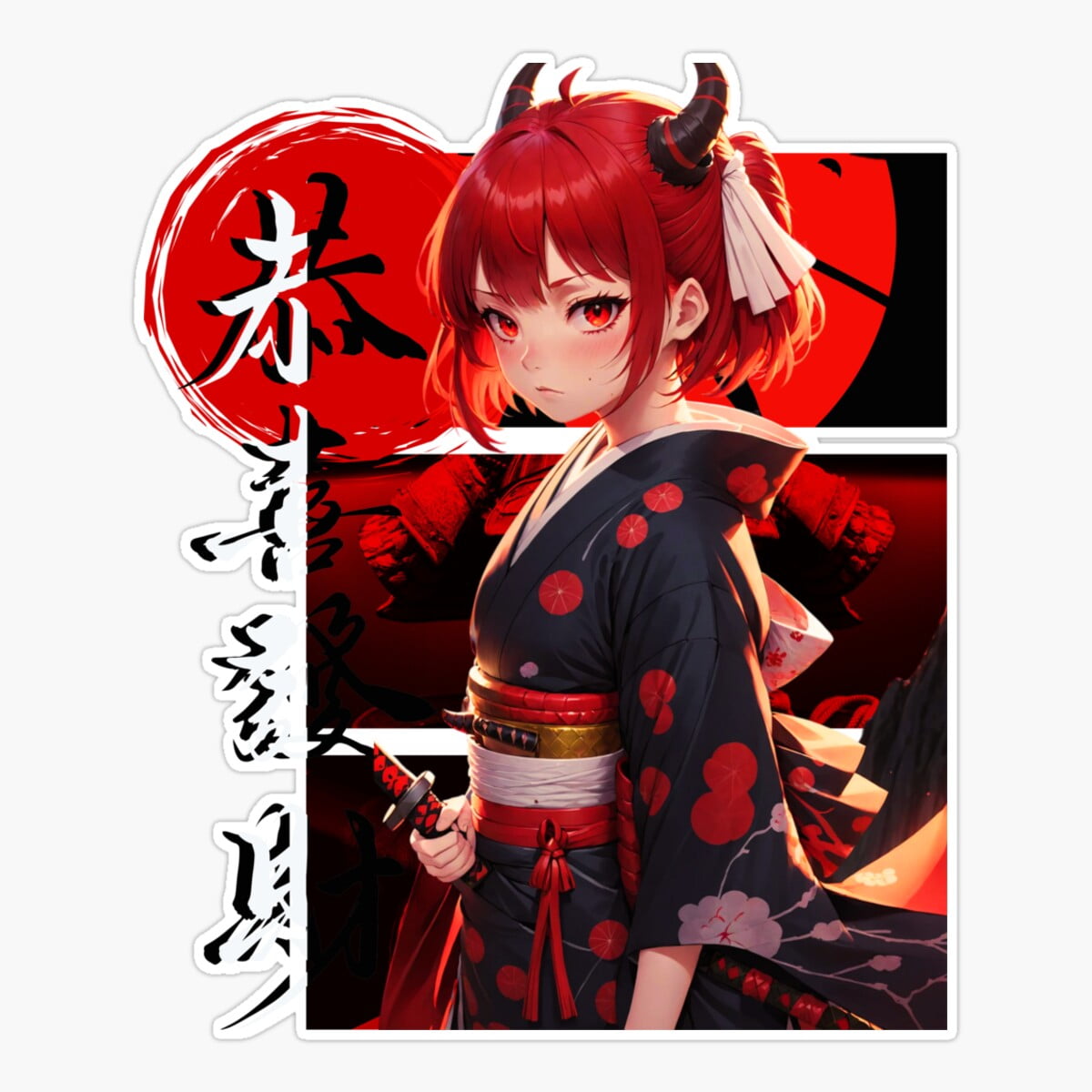 Onim Anime Arth , Samurai ,Demon Girl , Moon And Blood Sticker, Phone ...