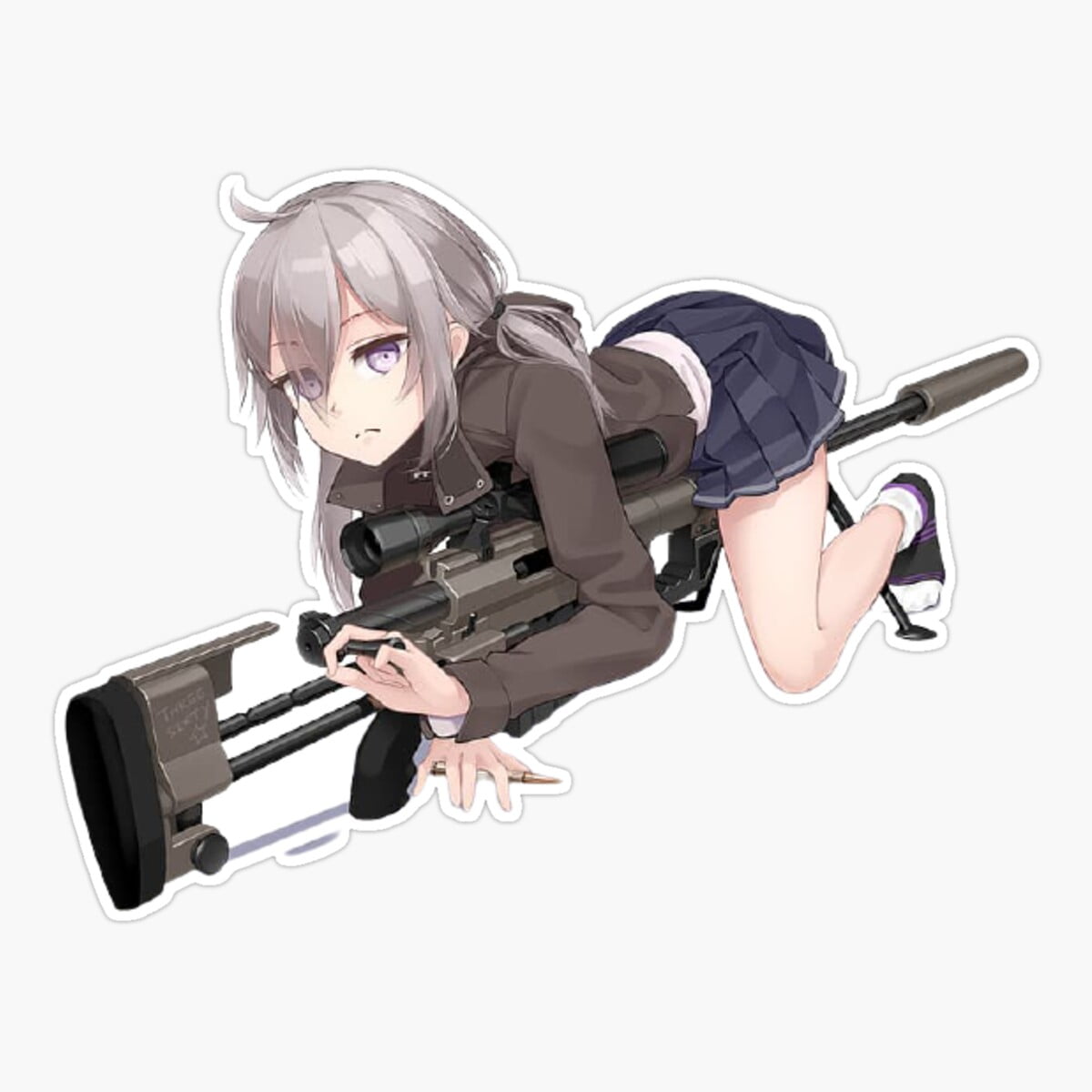 Onim Anime Girl With Gun Lying Down Sticker, Phone Decal Water Bottle ...