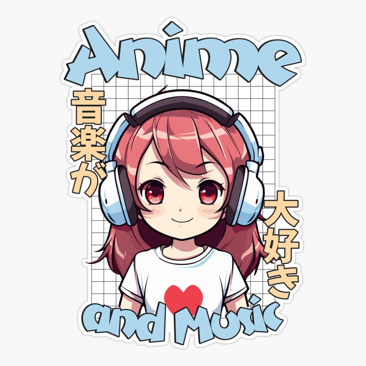 Onim Anime Love For Music - Kawaii Anime Girl Design Sticker, Phone ...