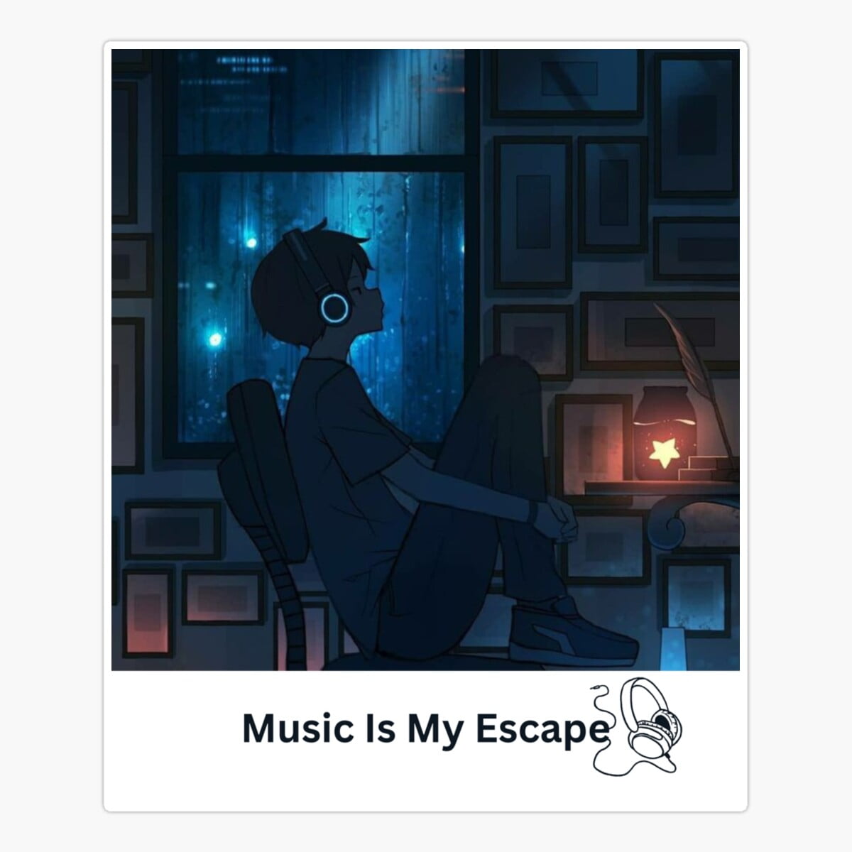 Onim Anime Music Is My Escape Guy Sticker, Phone Decal Water Bottle ...