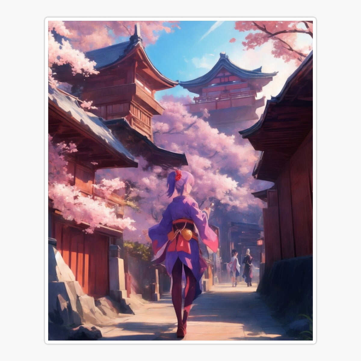 Onim Anime World Sakura Cherry Blossom Anime Girl Portrait Sticker ...