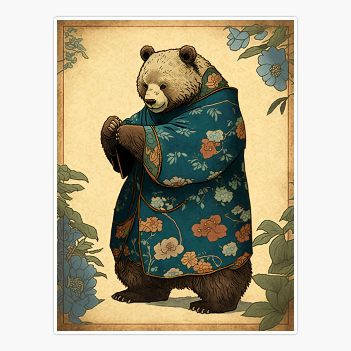 Onim Anthropomorphic Bear Wearing Traditional Japanese Art Nouveau ...